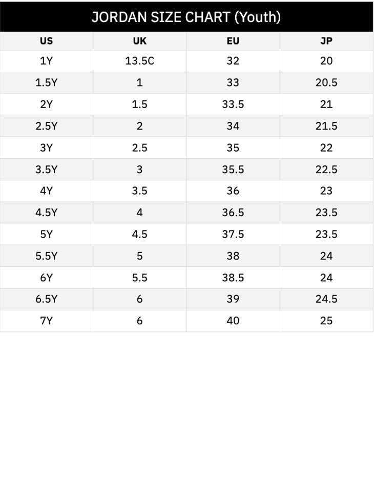 Jordan Youth Size Chart Online